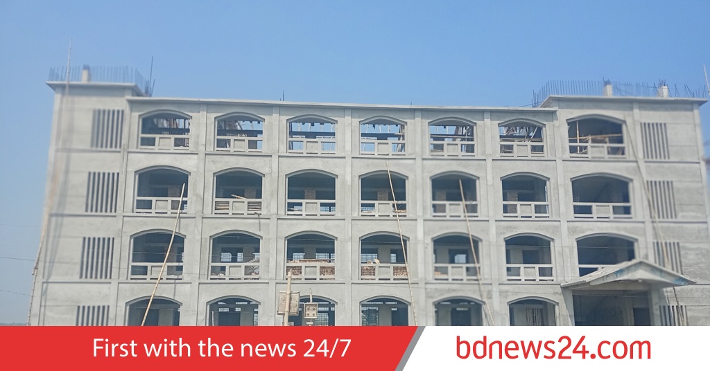 A school building tilted in Bangladesh. Construction continued after it ...